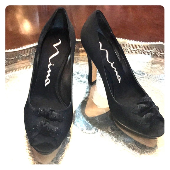 Nina | Shoes | Nina Brand Black Satin Evening Heels | Poshmark